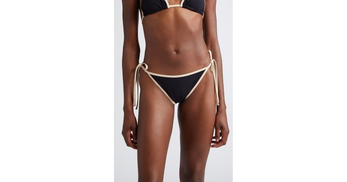Totême Stripe Edge Side Tie Bikini Bottoms in Brown | Lyst