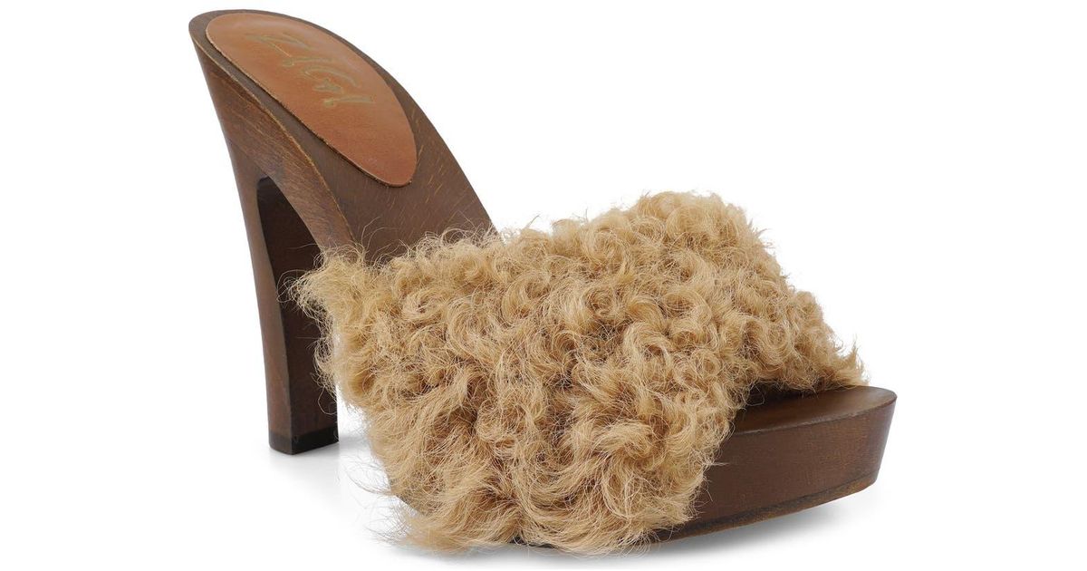 Zigi Genuine Shearling Platform Sandal in Brown | Lyst