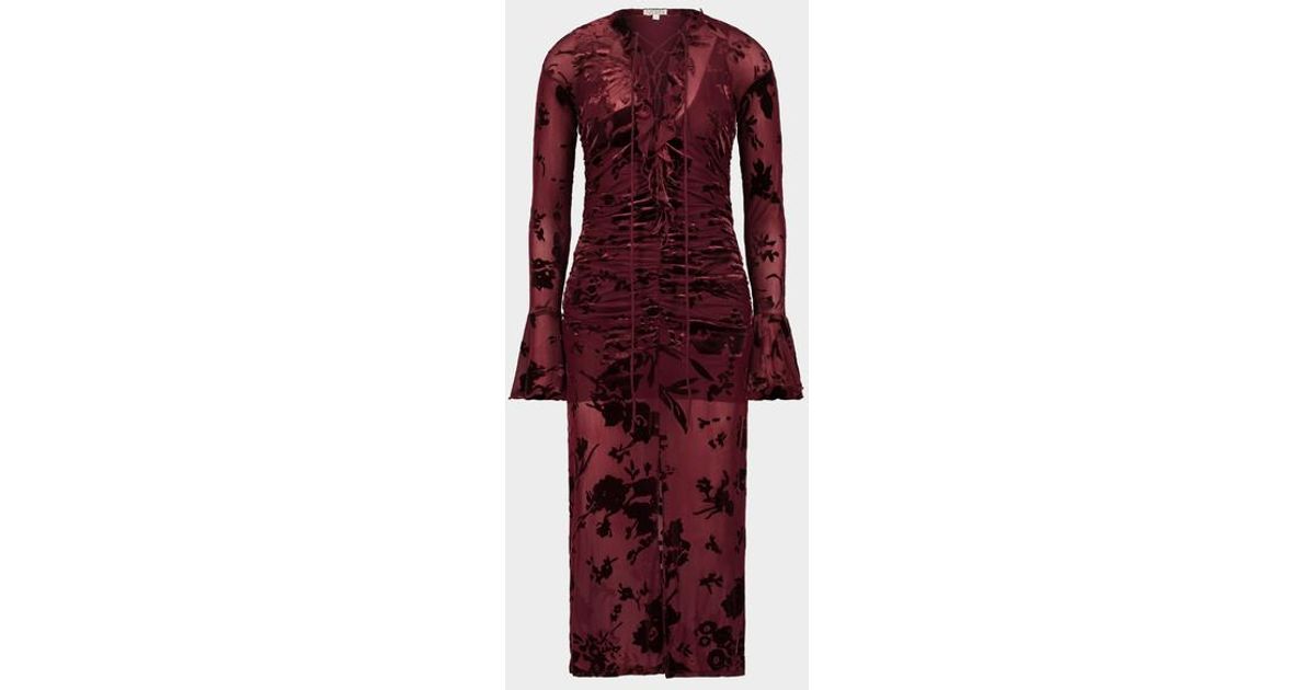 Saemdi Flocked Mesh Dress in Red | Lyst