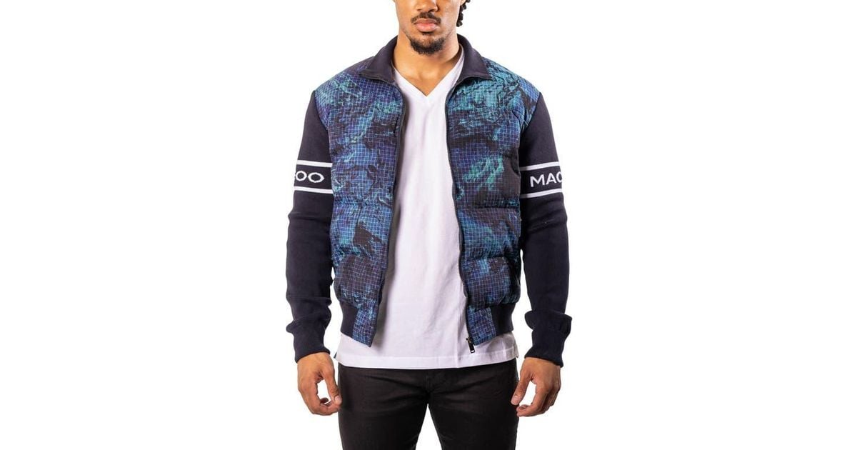 Maceoo Oceanography Mixed Media Insulated Bomber Jacket in Blue for Men ...