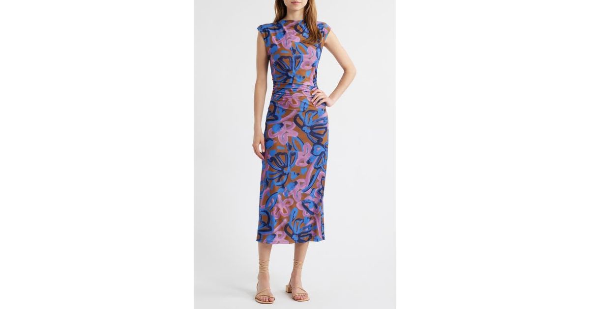 Cleobella Carrie Floral Mesh Midi Dress in Blue | Lyst