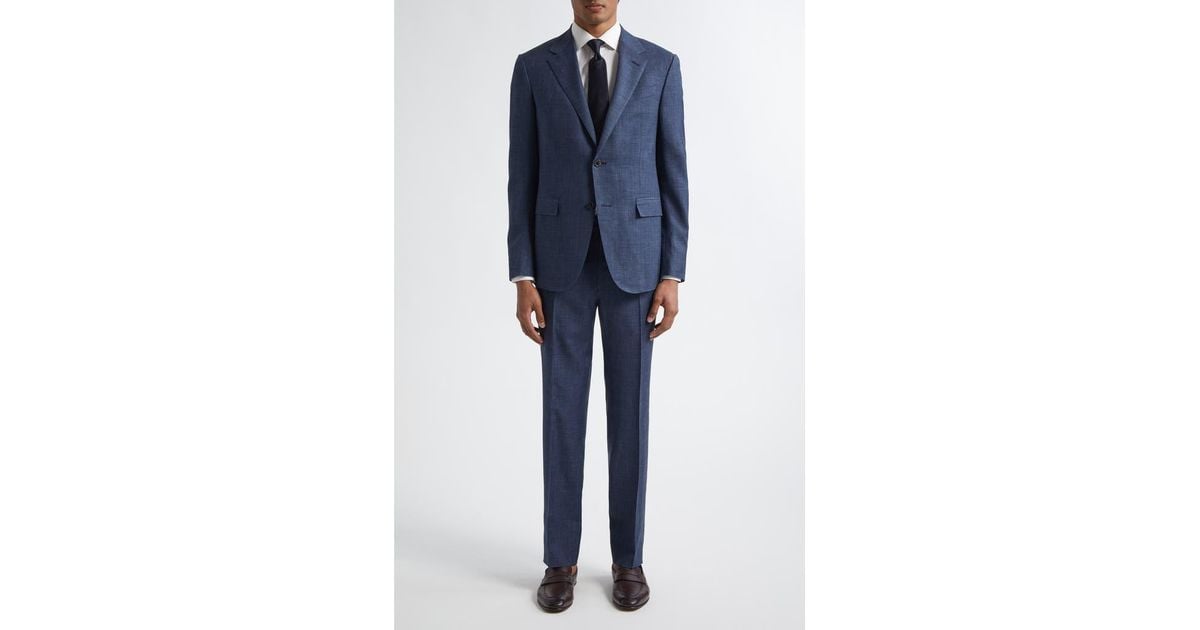 ZEGNA Crossover Prince Of Wales Check Wool, Silk & Linen Suit in Blue ...