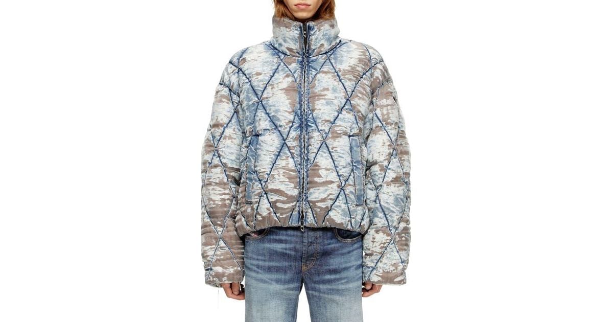 DIESEL W-Kons Distressed Puffer Jacket in Blue for Men | Lyst