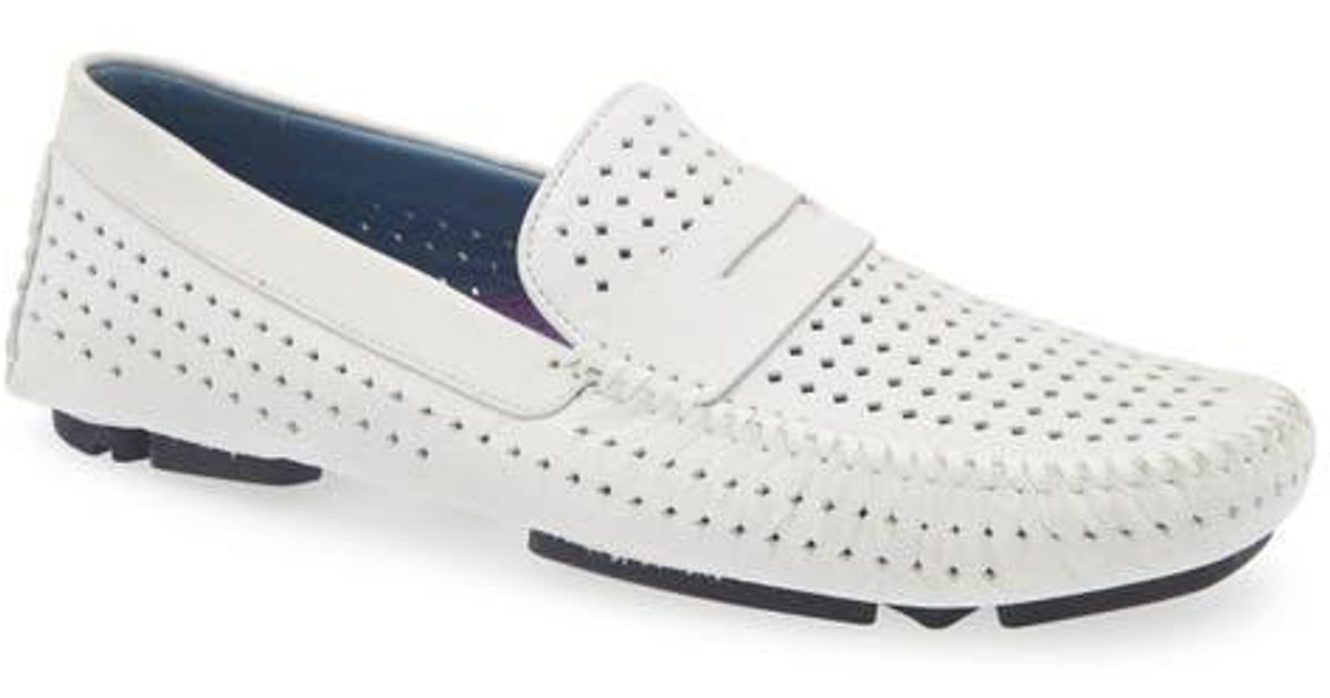 Robert Zur Flyer Perforated Driving Shoe in White for Men | Lyst