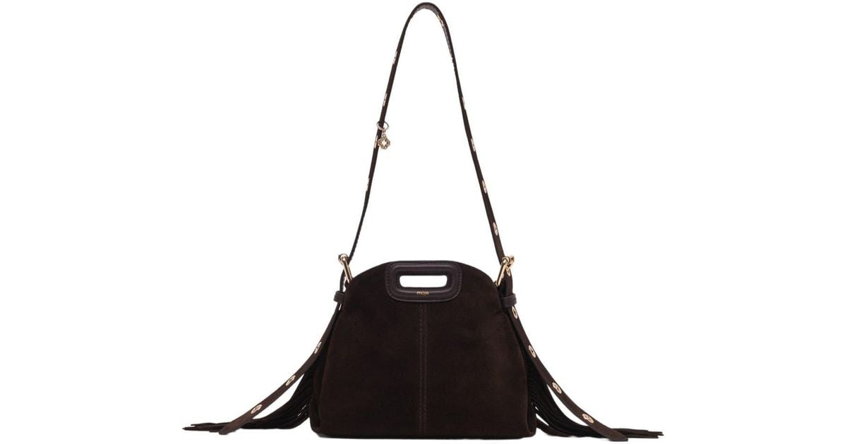 Maje Miss M Mini Suede Leather Bag in Black | Lyst