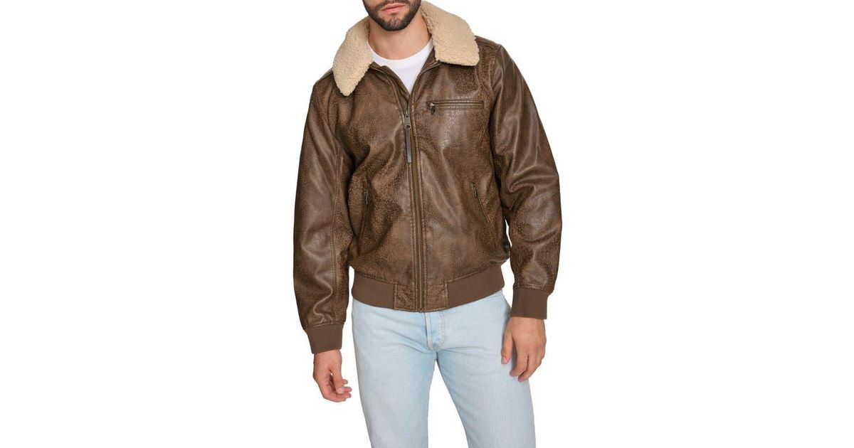 Levi's Faux Leather & Faux Shearling Bomber Jacket in Brown for Men | Lyst