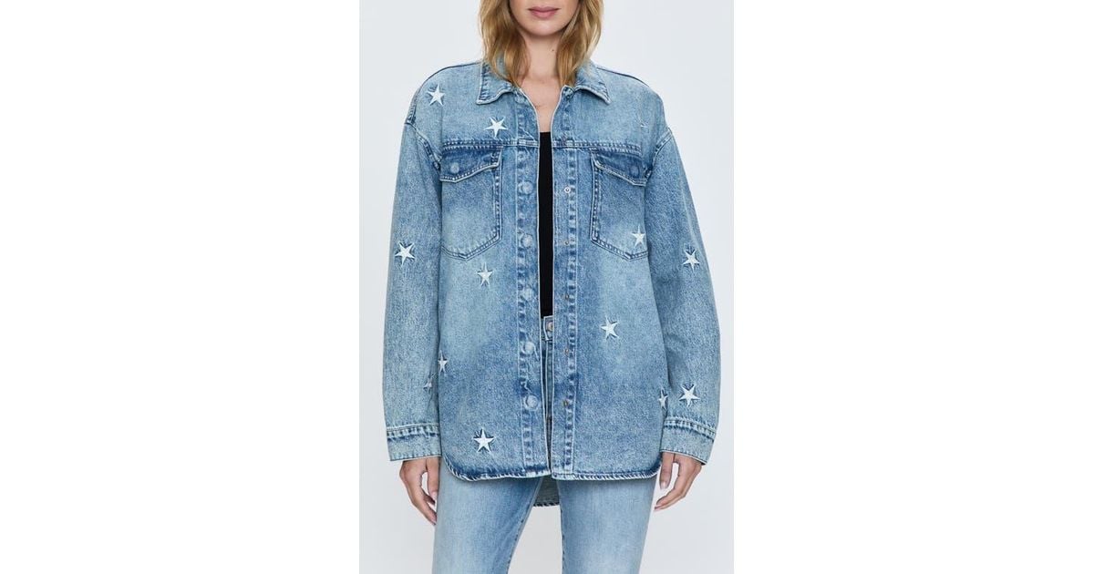 Pistola Mandy Star Embroidered Oversize Denim Shirt Jacket in Blue | Lyst