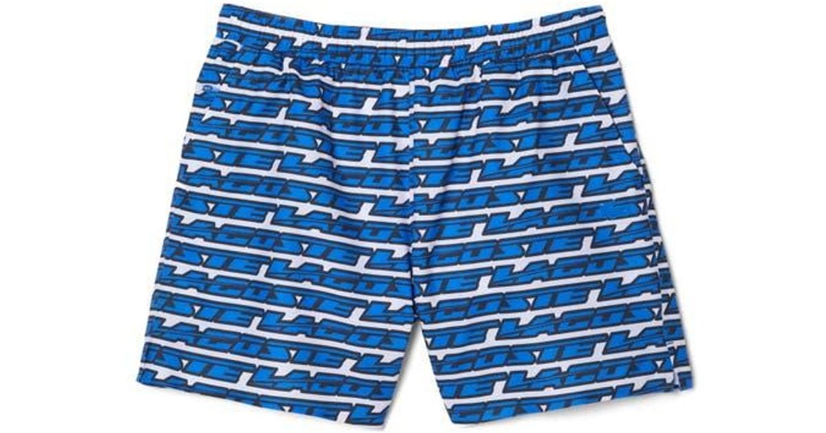 Lacoste Logo Print Cotton Swim Trunks in Blue for Men | Lyst