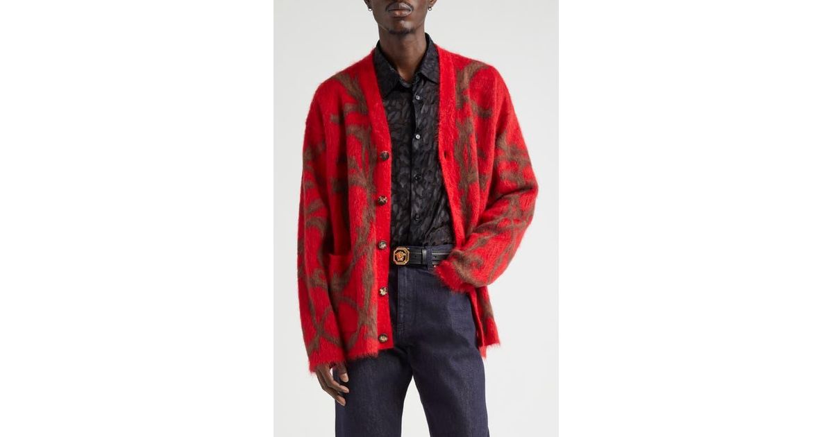 Versace Barocco Oversize Cardigan in Red for Men | Lyst