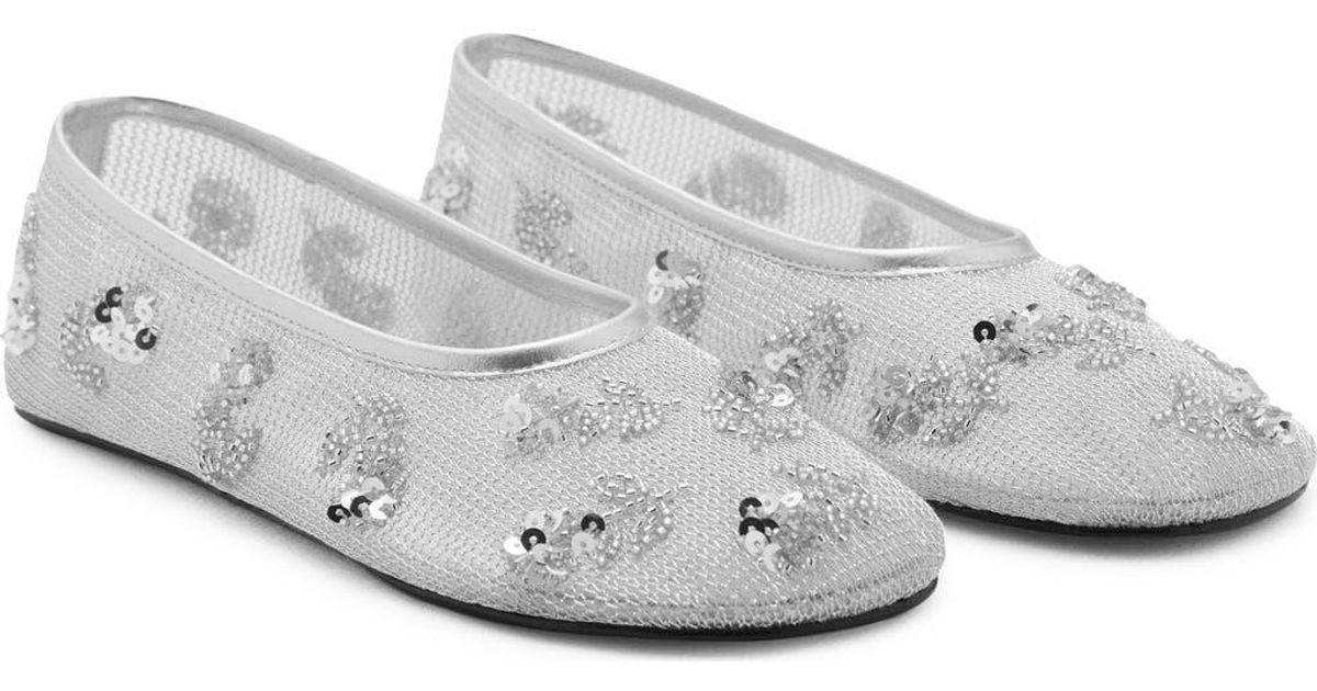Mango Floral Embellished Mesh Ballet Flat in Gray | Lyst