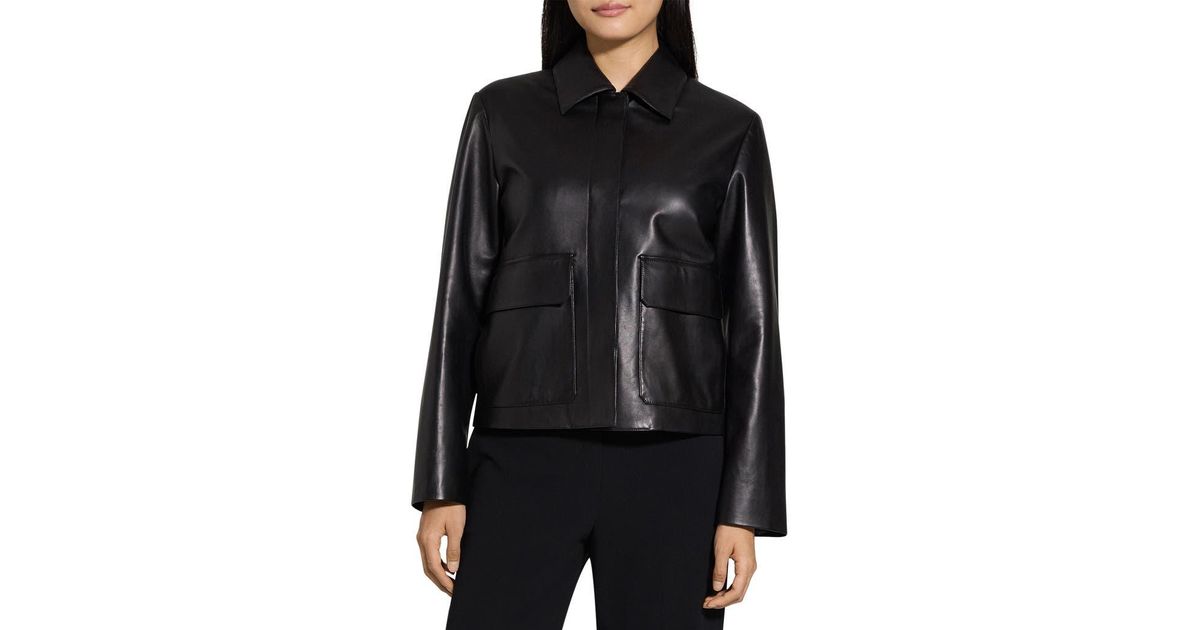 Theory Boxy Patch Pocket Leather Jacket in Black | Lyst