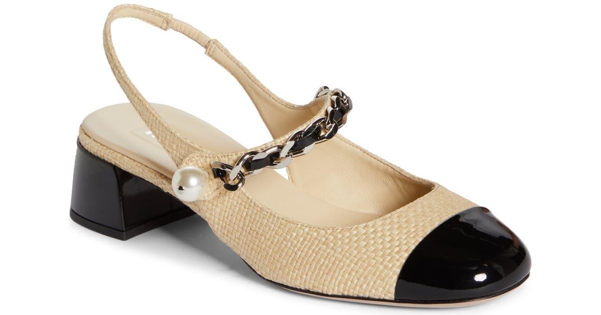 Miu Miu Chain Strap Slingback Cap Toe Pump in Metallic | Lyst