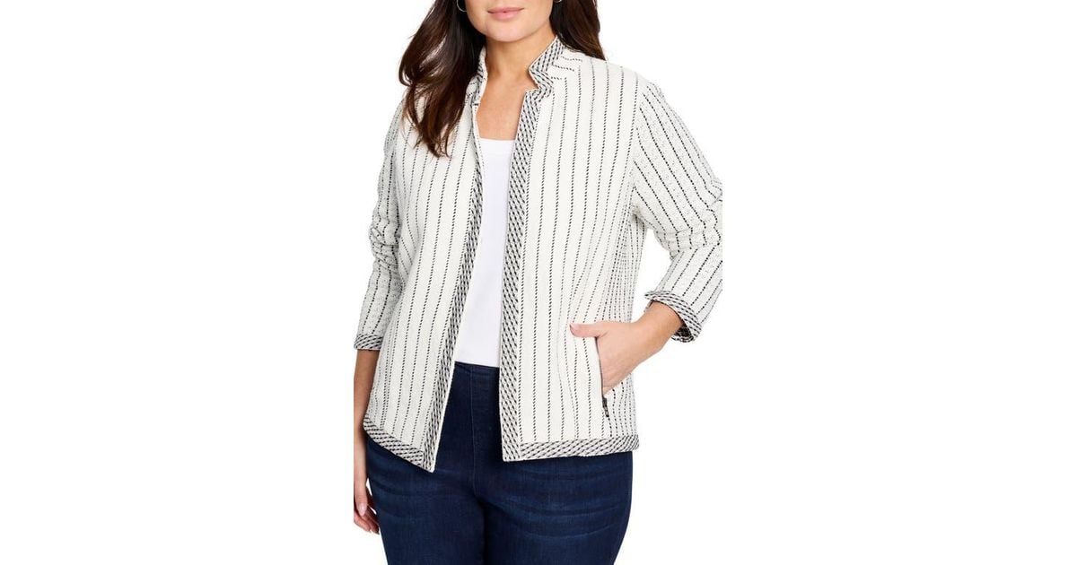 NIC+ZOE Notch Collar Stripe Knit Jacket in White | Lyst
