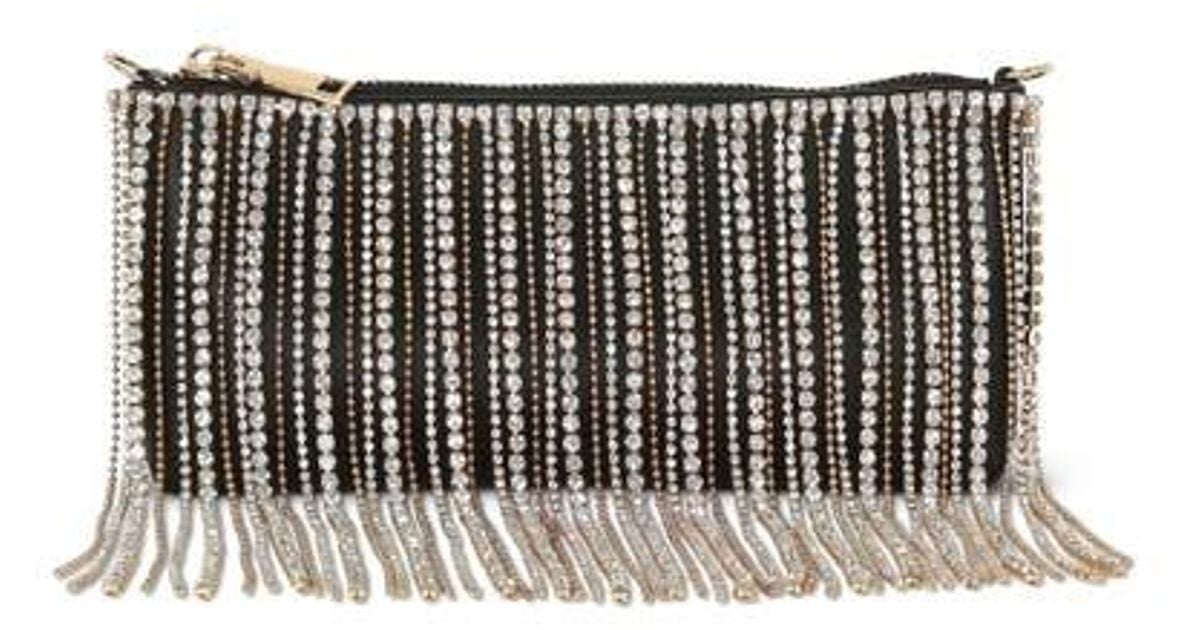 Badgley Mischka Piper Leather Mix Crystal Fringe Crossbody in Black | Lyst