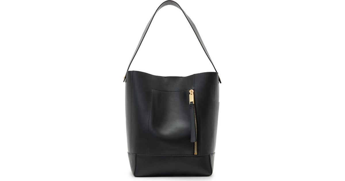 AllSaints Alba Leather Hobo Bag in Black | Lyst