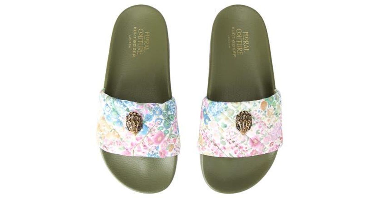 Kurt Geiger Floral Couture Meena Quilted Slide Sandal in Green | Lyst