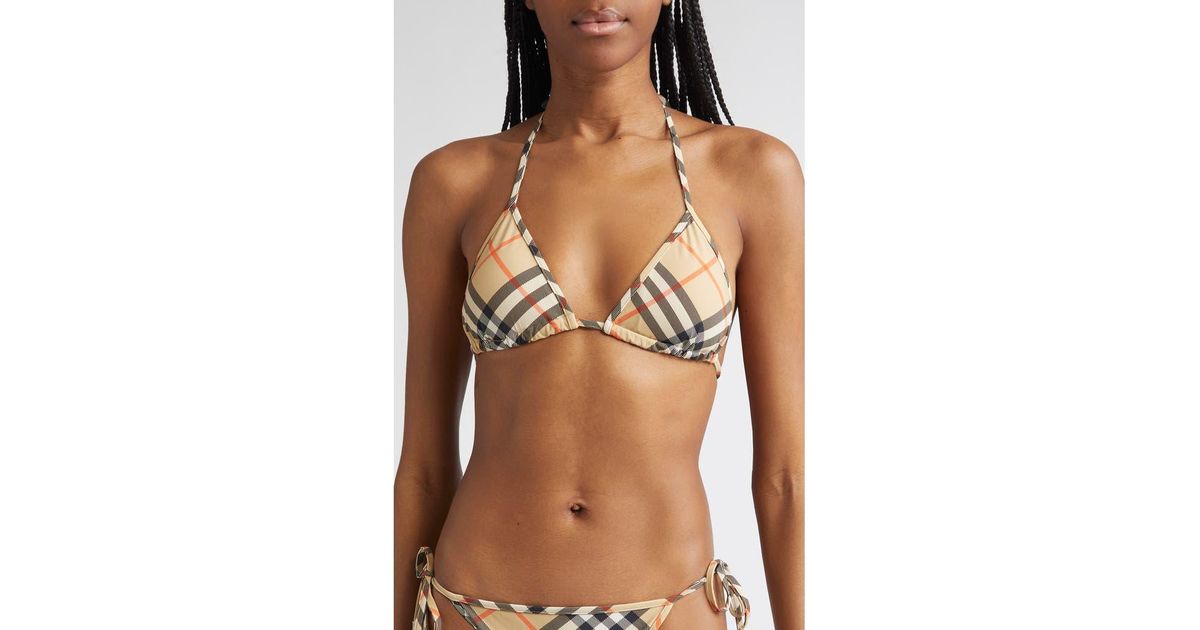 Burberry Check Triangle String Bikini Top in Natural | Lyst