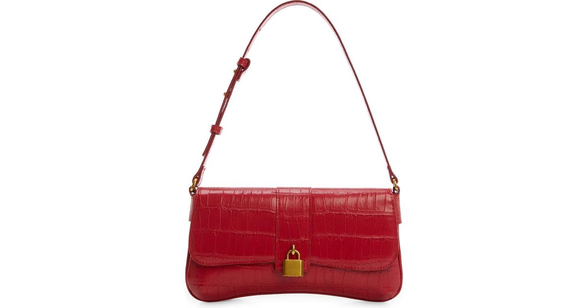 Mango Padlock Croc Embossed Top Handle Shoulder Bag in Red | Lyst