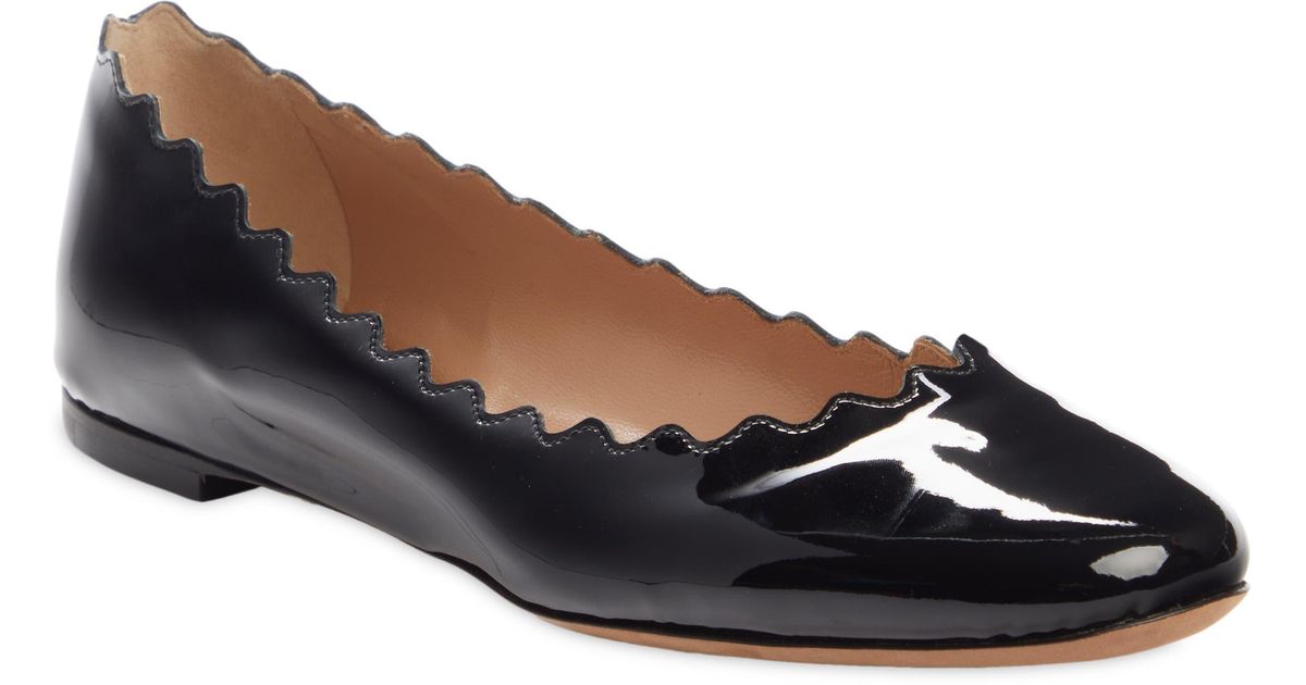 Chloé Lauren Scalloped Ballet Flat in Black | Lyst Chloé Lauren Scalloped Ballet Flat in Black | Lyst