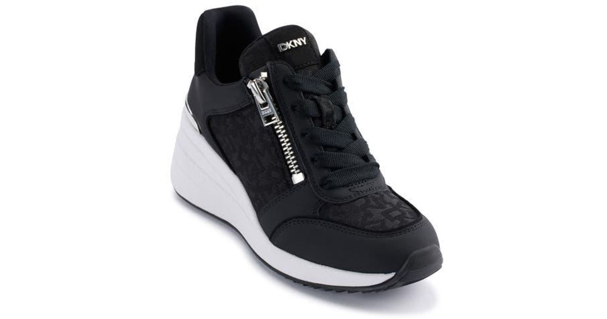 DKNY Kalina Wedge Sneaker in Black | Lyst
