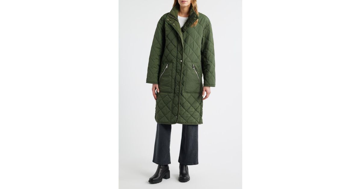 Bernardo Quilted Long Coat in Green | Lyst
