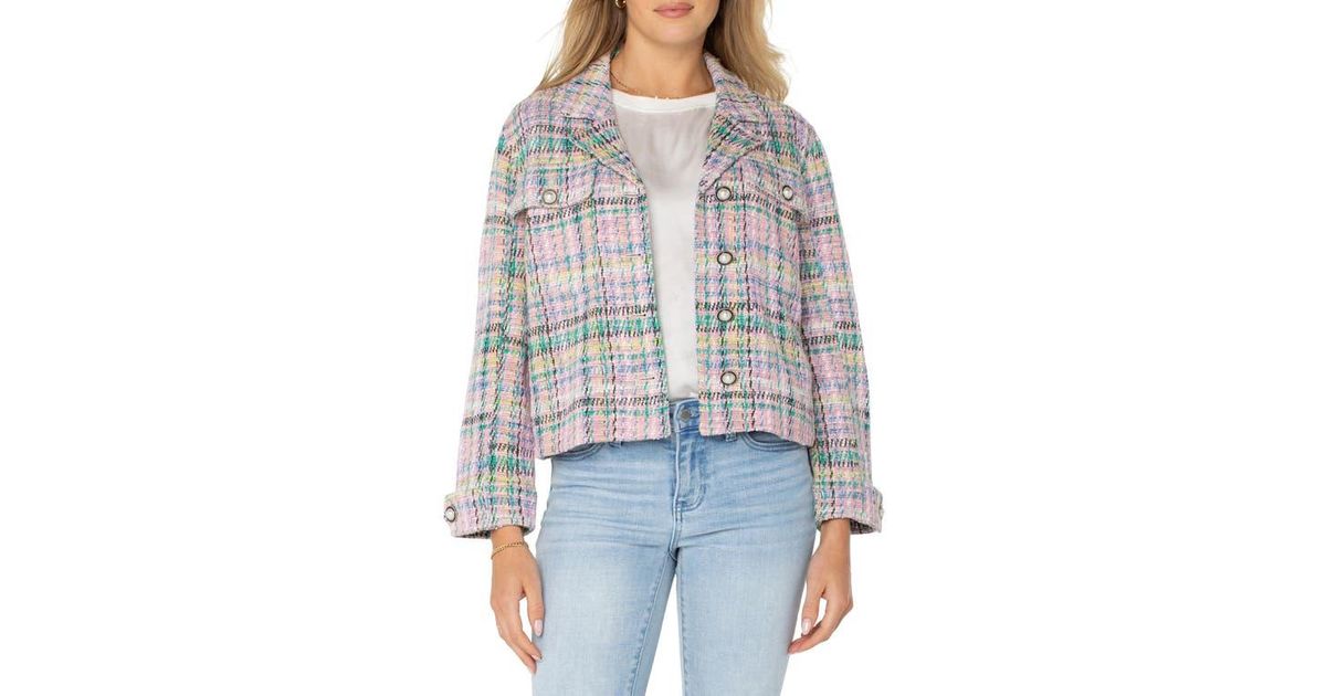 Liverpool Los Angeles Bouclé Knit Crop Jacket in Gray | Lyst