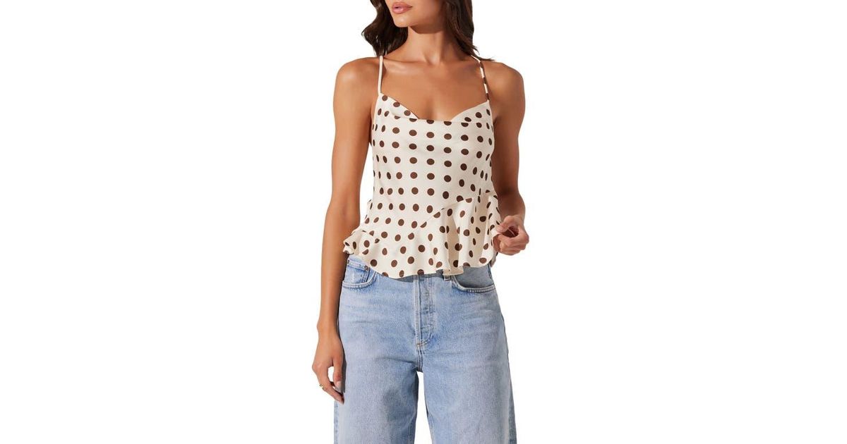 Astr Everli Polka Dot Tie Back Top in Blue | Lyst