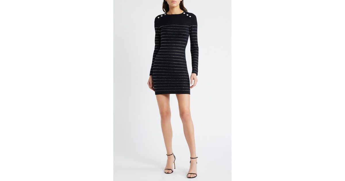 Bebe Rhinestone Long Sleeve Sweater Dress in Black | Lyst