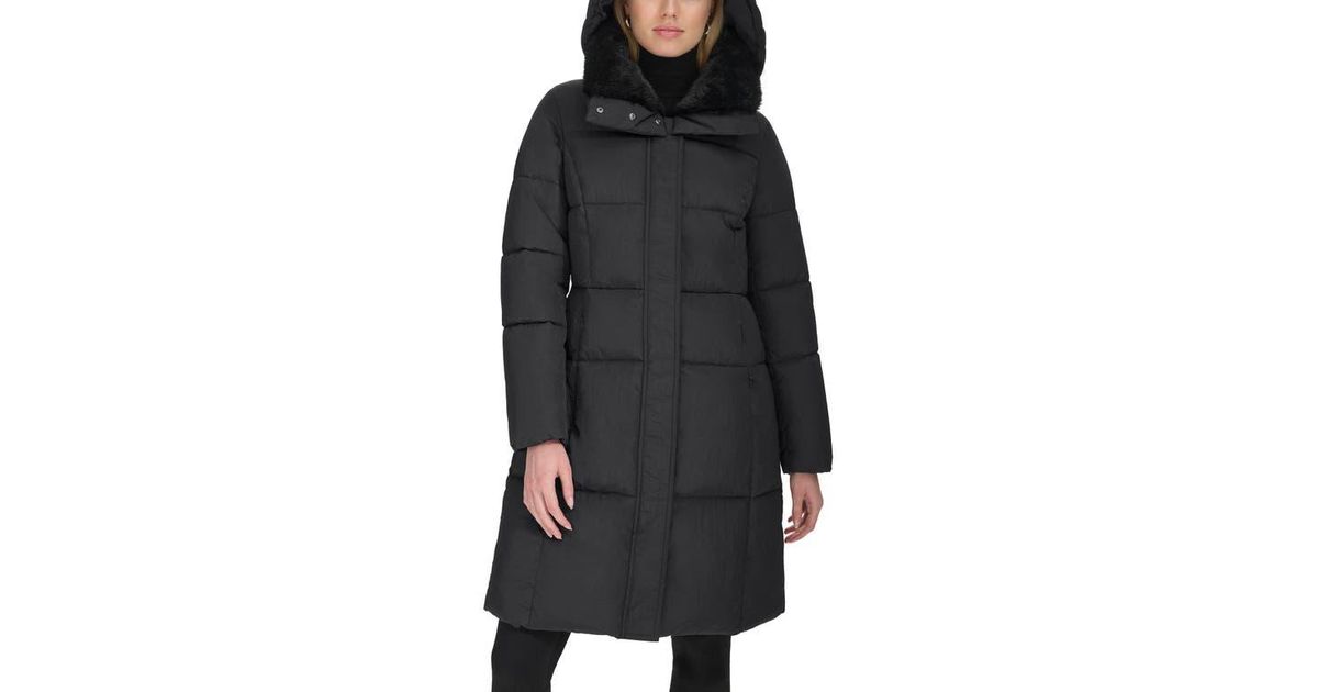 Cole Haan Channel Quilted Shimmer Nylon Puffer Coat With Removable Hood ...