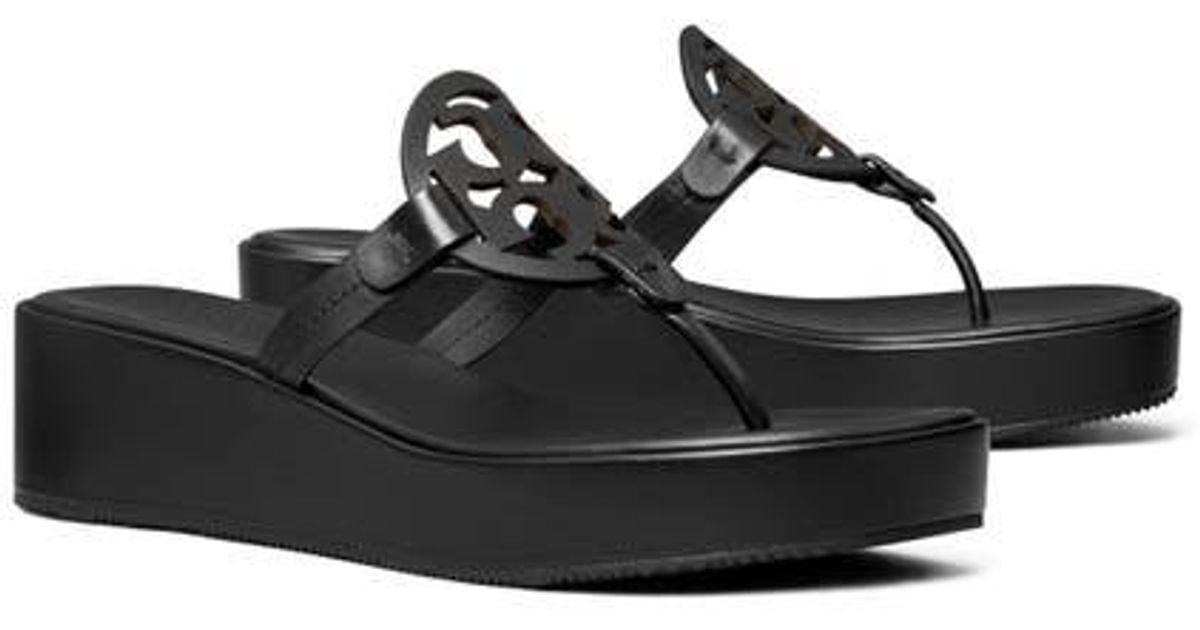 Tory Burch Miller Platform Wedge Flip Flop in Black | Lyst