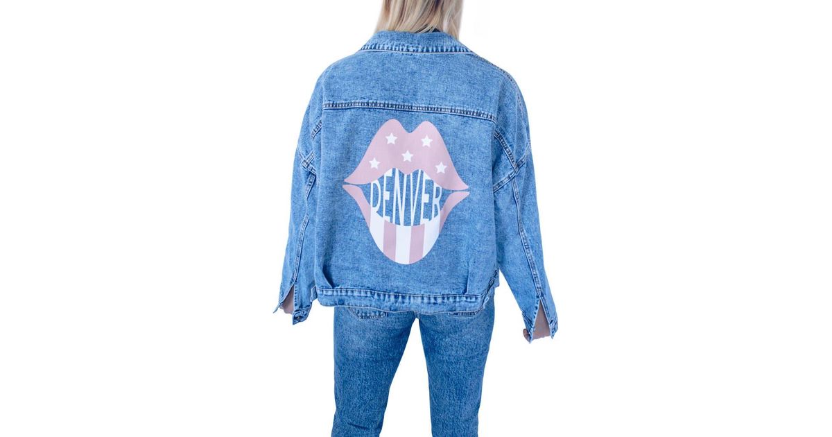 RIVALRY RUNWAY Lips Print Denim Jacket in Blue | Lyst