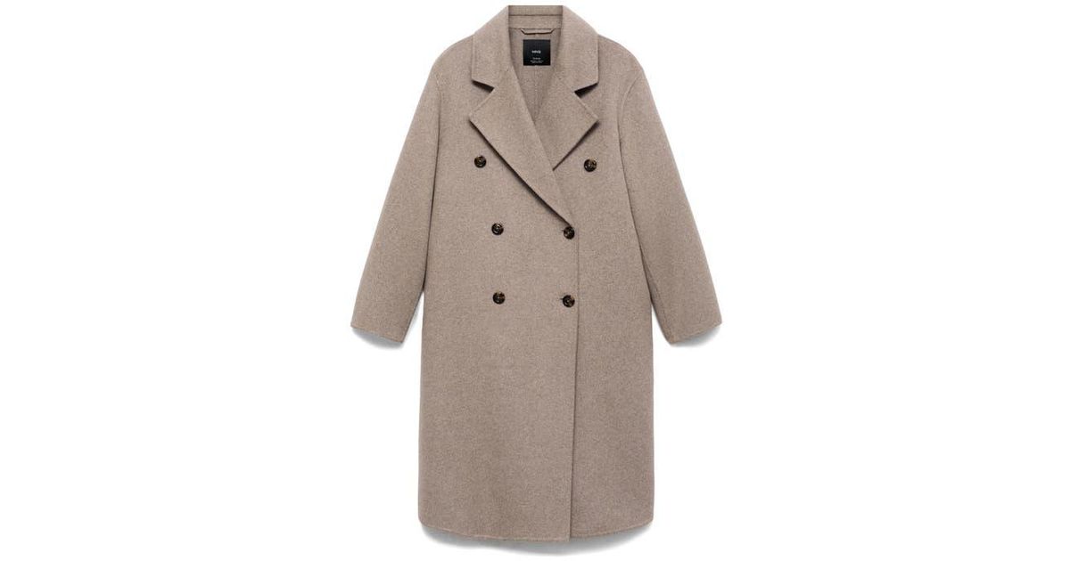 Mango Oversize Double-Breasted Wool Blend Coat in Natural | Lyst