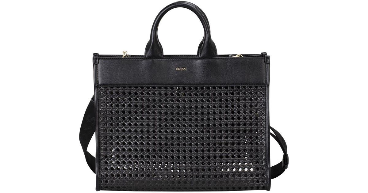 BOSS Sandy Woven Tote in Black | Lyst