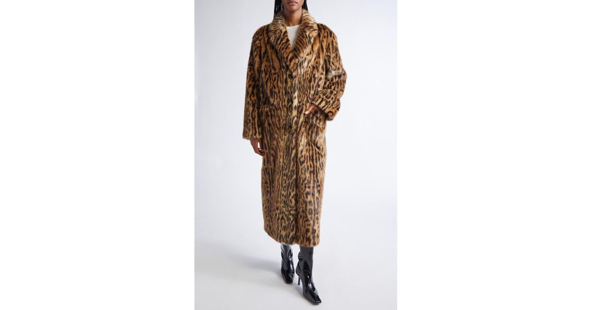 Stand Studio Marceline Leopard Print Faux Fur Coat in Brown | Lyst