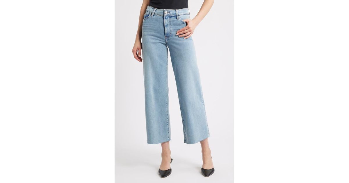 FRAME Le Slim Palazzo Raw Hem High Waist Crop Wide Leg Jeans in Blue | Lyst