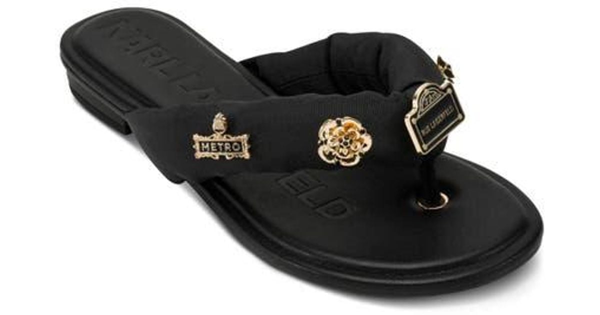 Karl Lagerfeld Ceejay Rue Pins Flip Flop in Black | Lyst