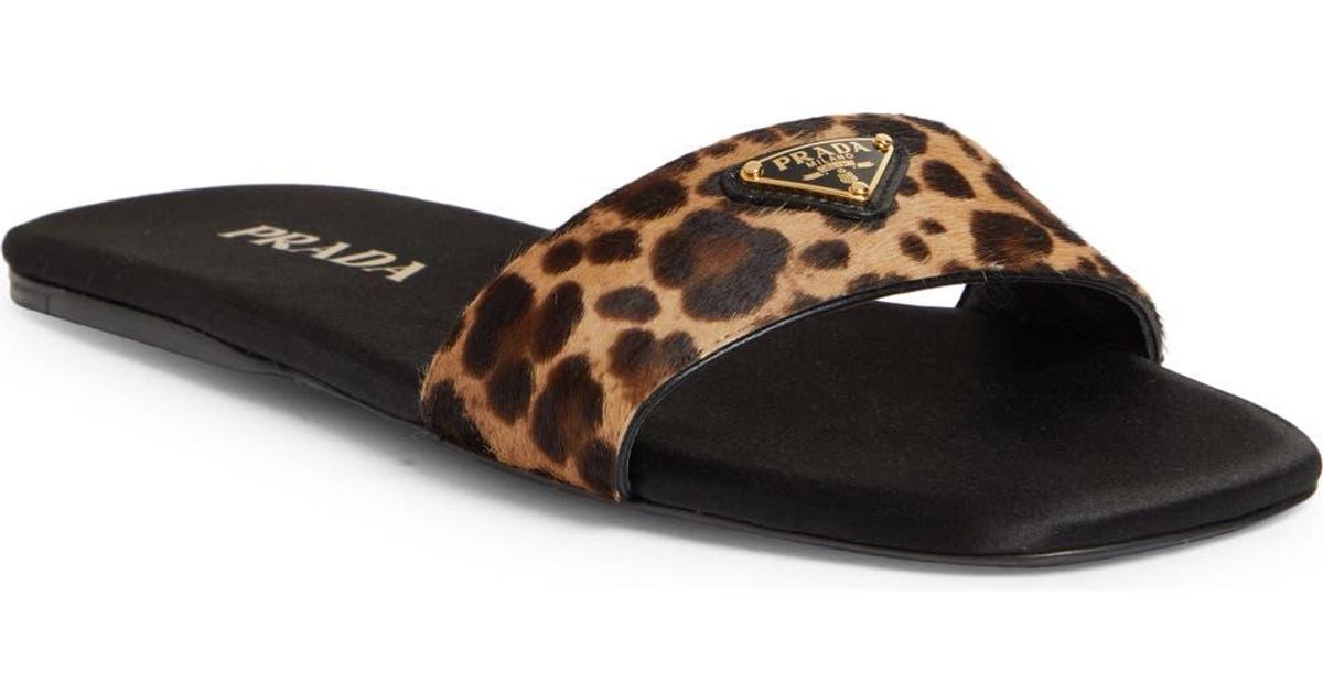 Prada Animal Print Genuine Calf Hair Slide Sandal in Brown | Lyst