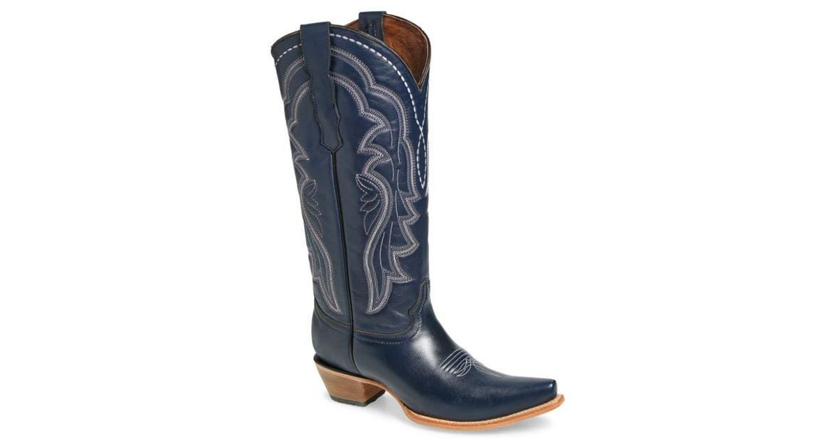Circle Contrast Embroidery Tall Western Boot in Blue | Lyst