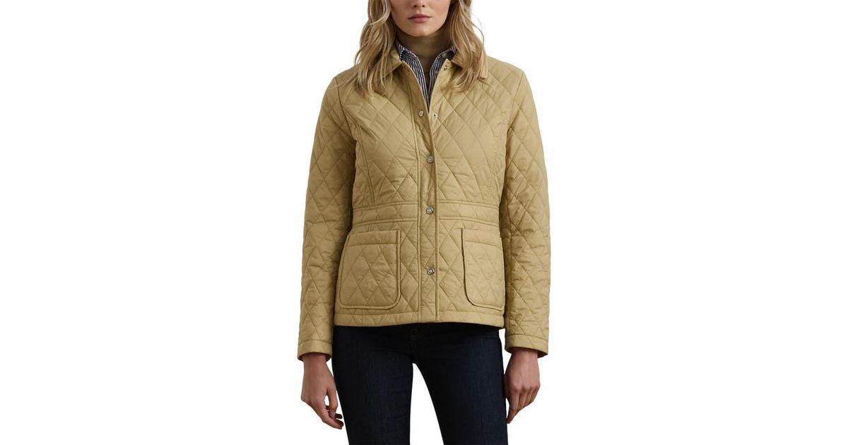 Ralph Lauren Diamond Quilted Snap-Front Jacket in Natural | Lyst