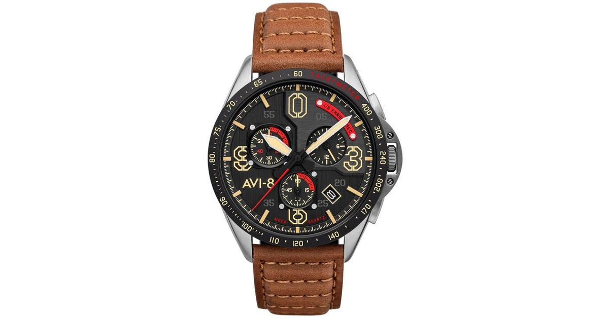 AVI-8 P-51 Mustang Blakeslee Chronograph Leather Strap Watch, 43Mm in ...