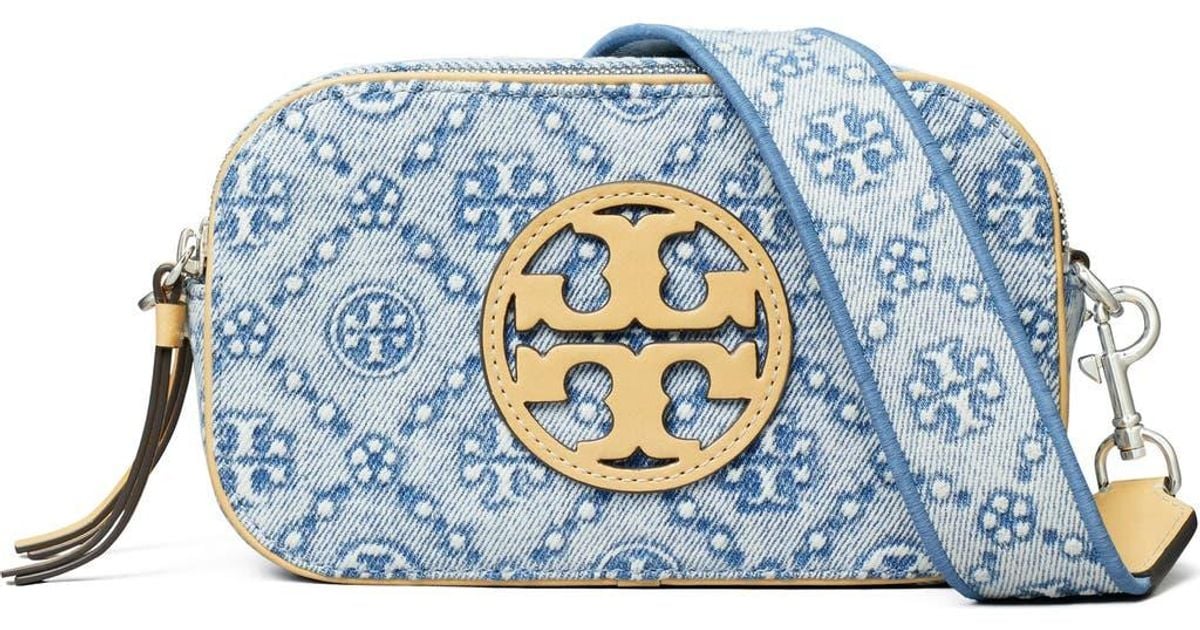 Tory Burch Mini Miller T Monogram Denim Crossbody Bag in Blue | Lyst