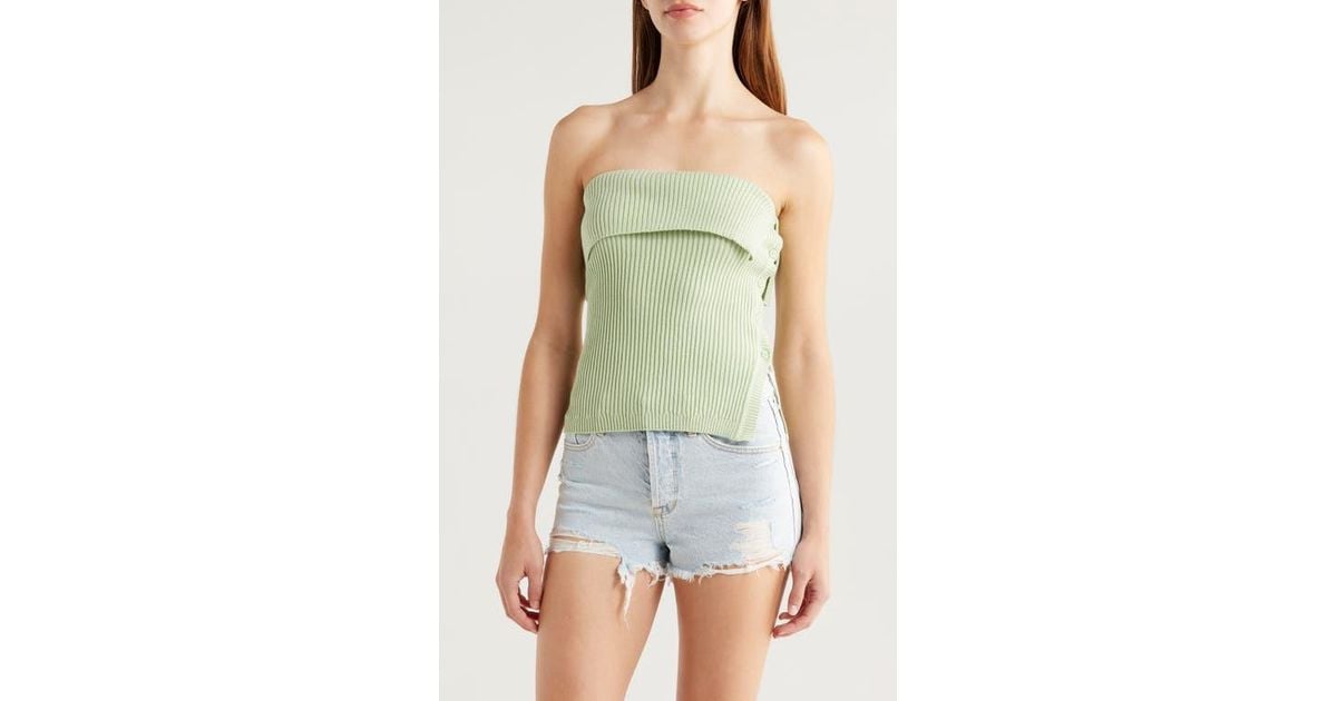 PacSun Kate Side Button Foldover Rib Tube Top in Green | Lyst