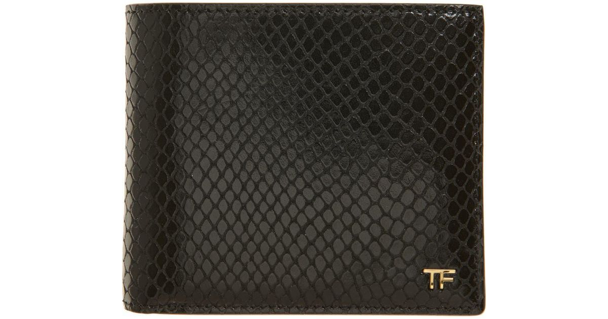 Tom Ford T-Line Python Embossed Leather Bifold Wallet in Black for Men | Lyst