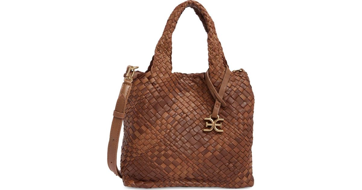 Sam Edelman Small Priya Woven Leather Tote in Brown | Lyst