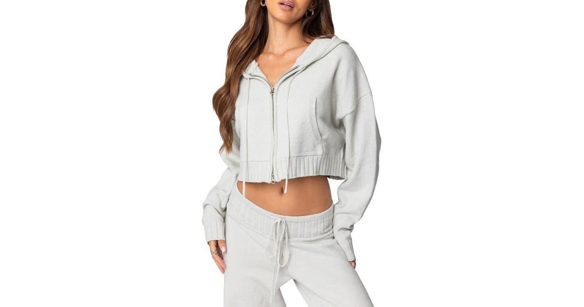Edikted Russell Crop Zip-Up Hoodie in Gray | Lyst