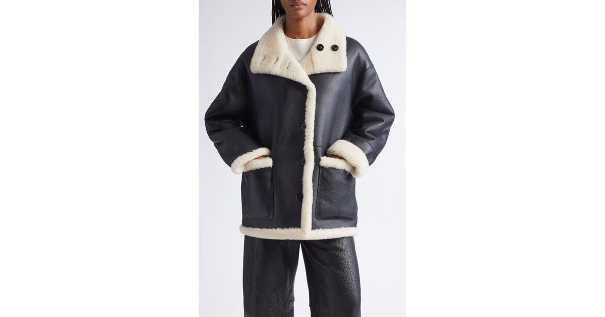 Stand Studio Heather Reversible Genuine Shearling Coat in Black | Lyst