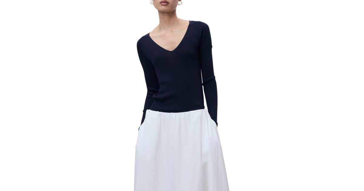 Mango V-Neck Rib Knit Sweater in Blue | Lyst