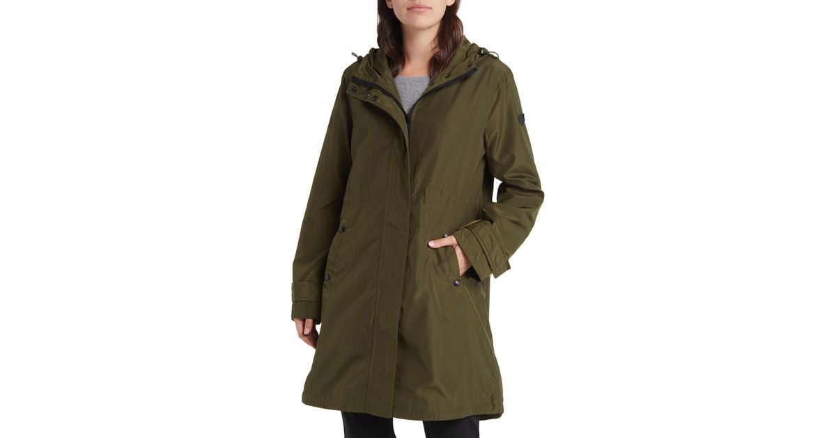 Sam Edelman Storm Hooded Rain Jacket in Green | Lyst