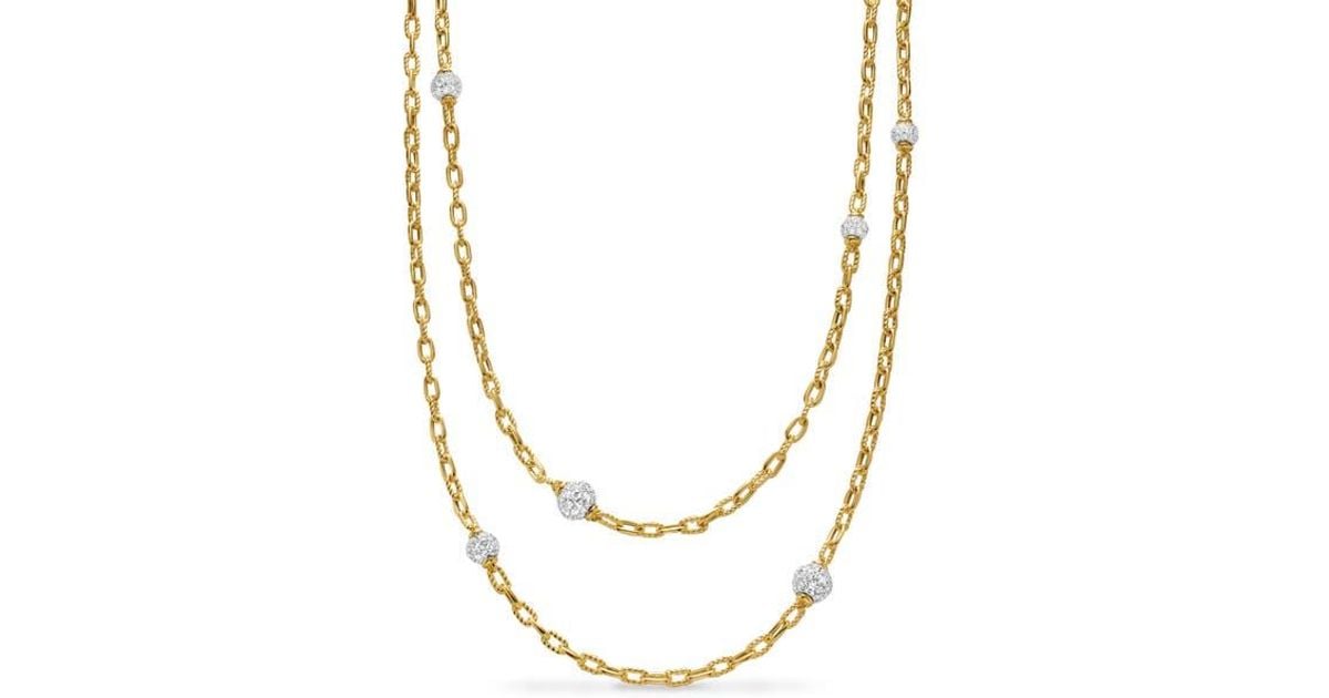 David Yurman Dy Madison Pavé Bead Station Necklace in Metallic | Lyst