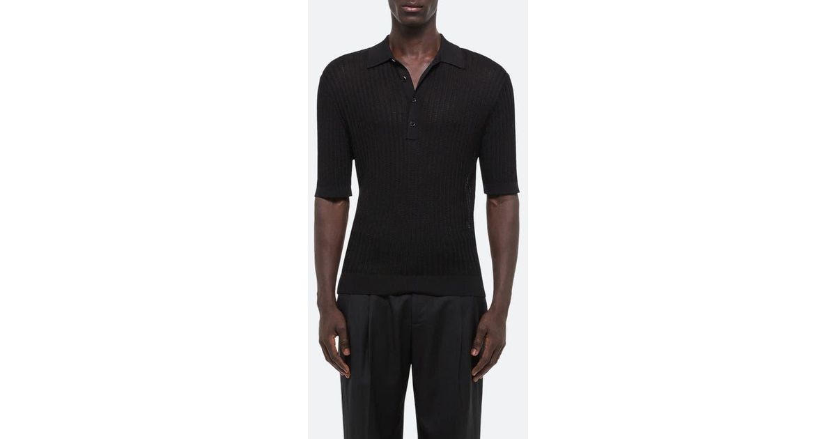 Helmut Lang Pointelle Rib Polo in Black for Men | Lyst